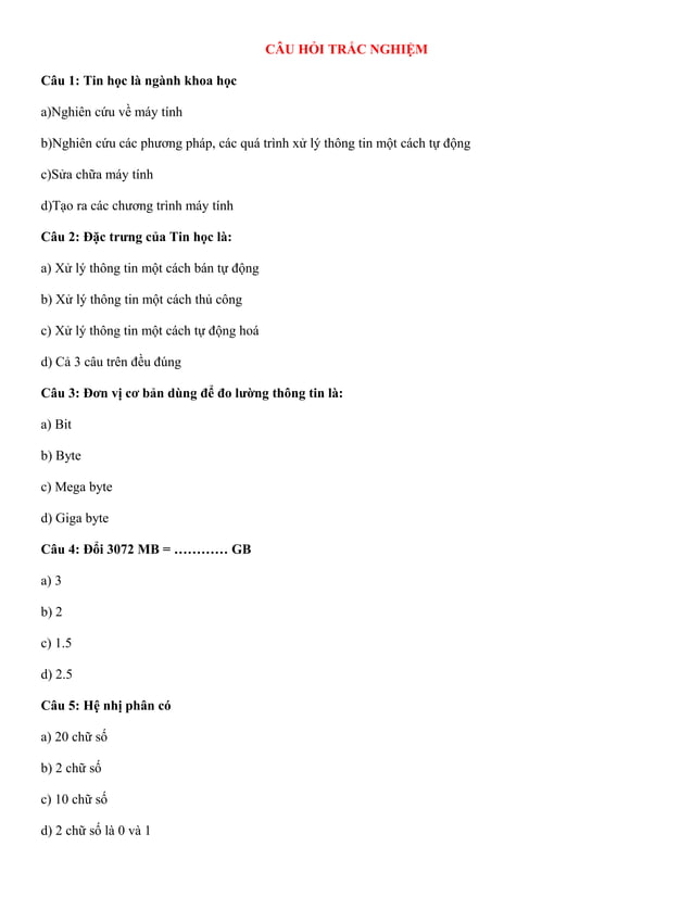 Trac nghiem tin hoc | PDF