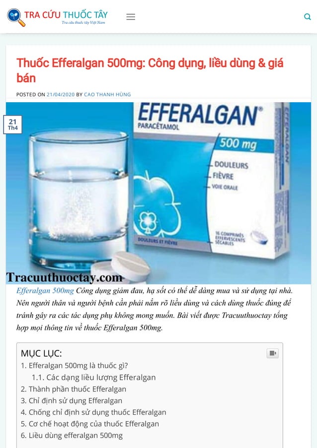 Lieu dung an toan cua thuoc ha sot efferalgan |Tracuuthuoctay | PDF