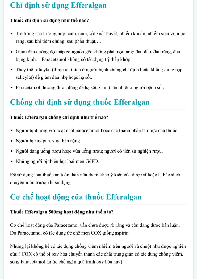 Lieu dung an toan cua thuoc ha sot efferalgan |Tracuuthuoctay | PDF