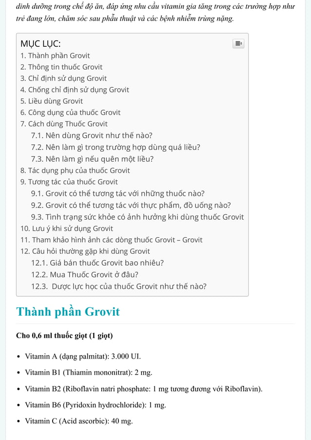 Thuoc GROVIT gia bao nhieu Mua thuoc o dau|Tracuuthuoctay | PDF