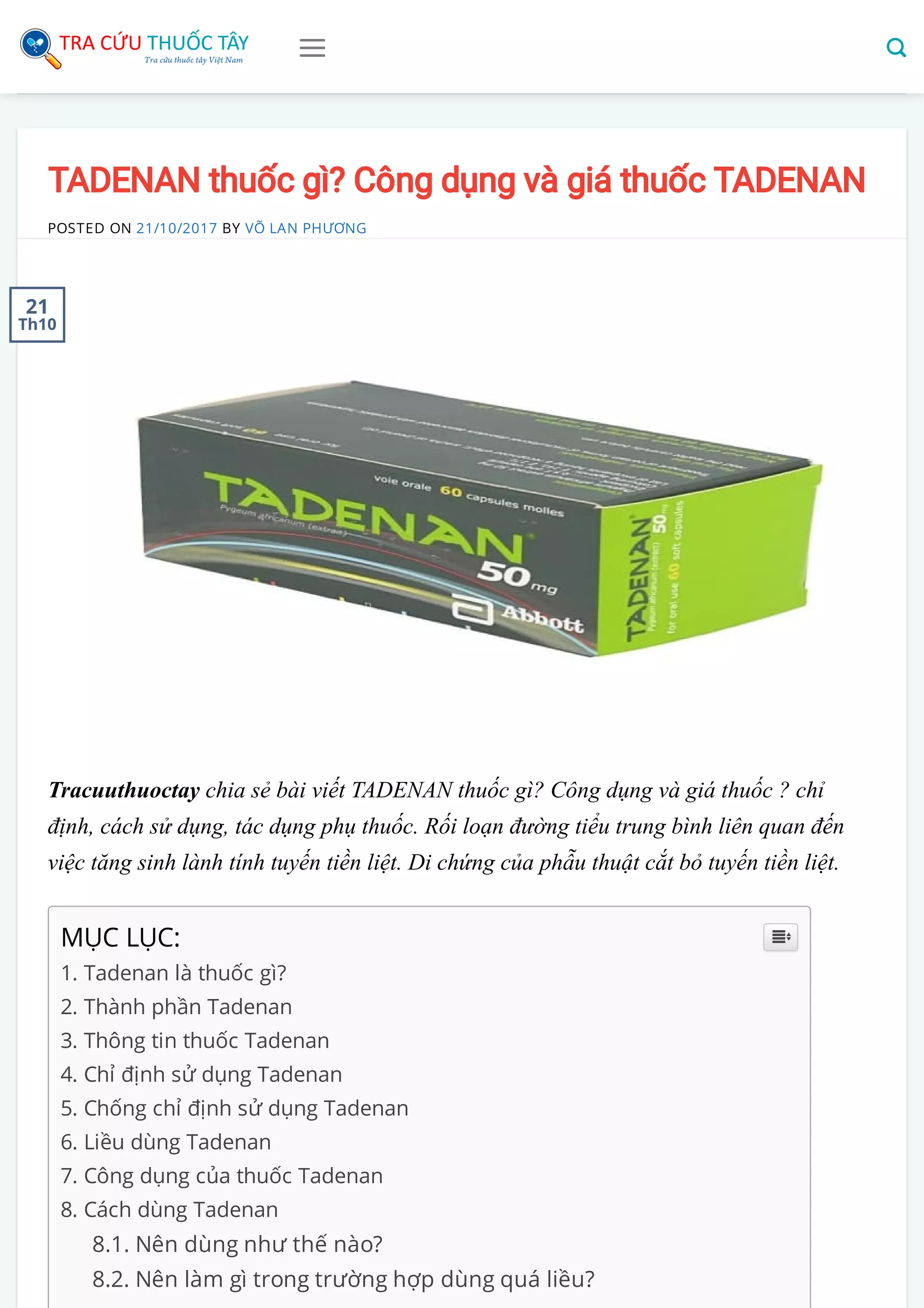 TADENAN thuoc gi Cong dung va gia thuoc TADENAN |Tracuuthuoctay | PDF