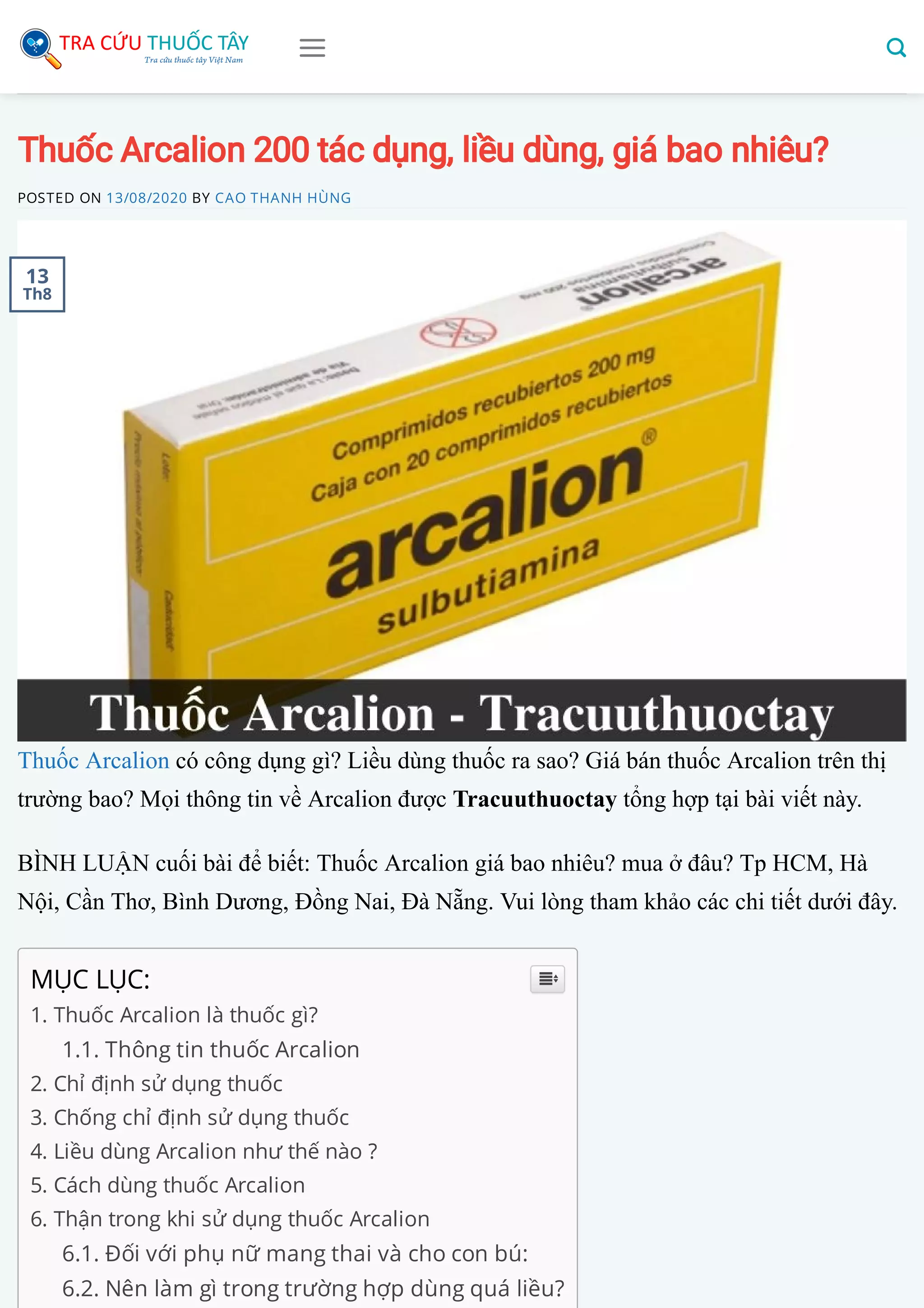 thuoc ho tro dieu tri met moi arcalion 200mg |Tracuuthuoctay | PDF