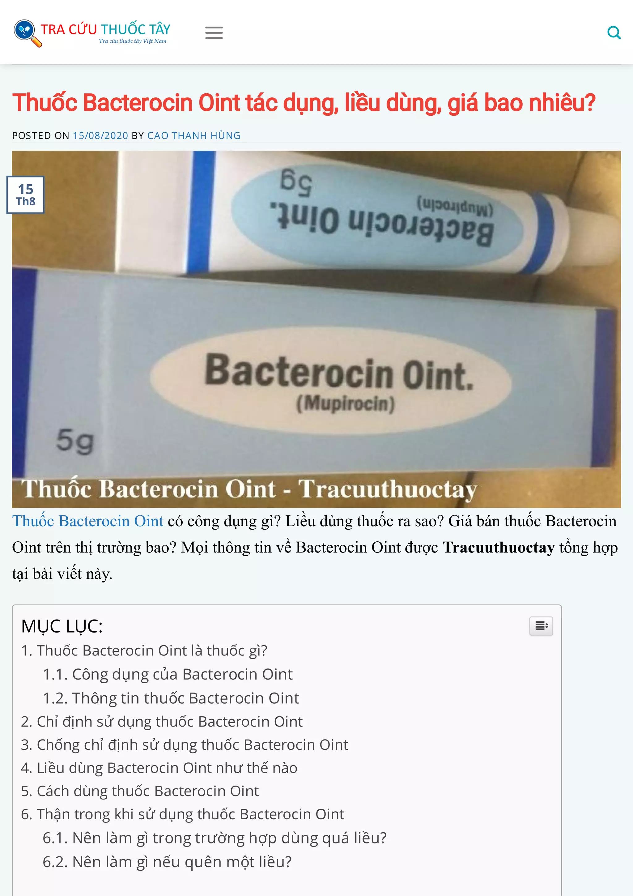 Gia ke khai thuoc Bacterocin Oint thong tin thuoc |Tracuuthuoctay | PDF