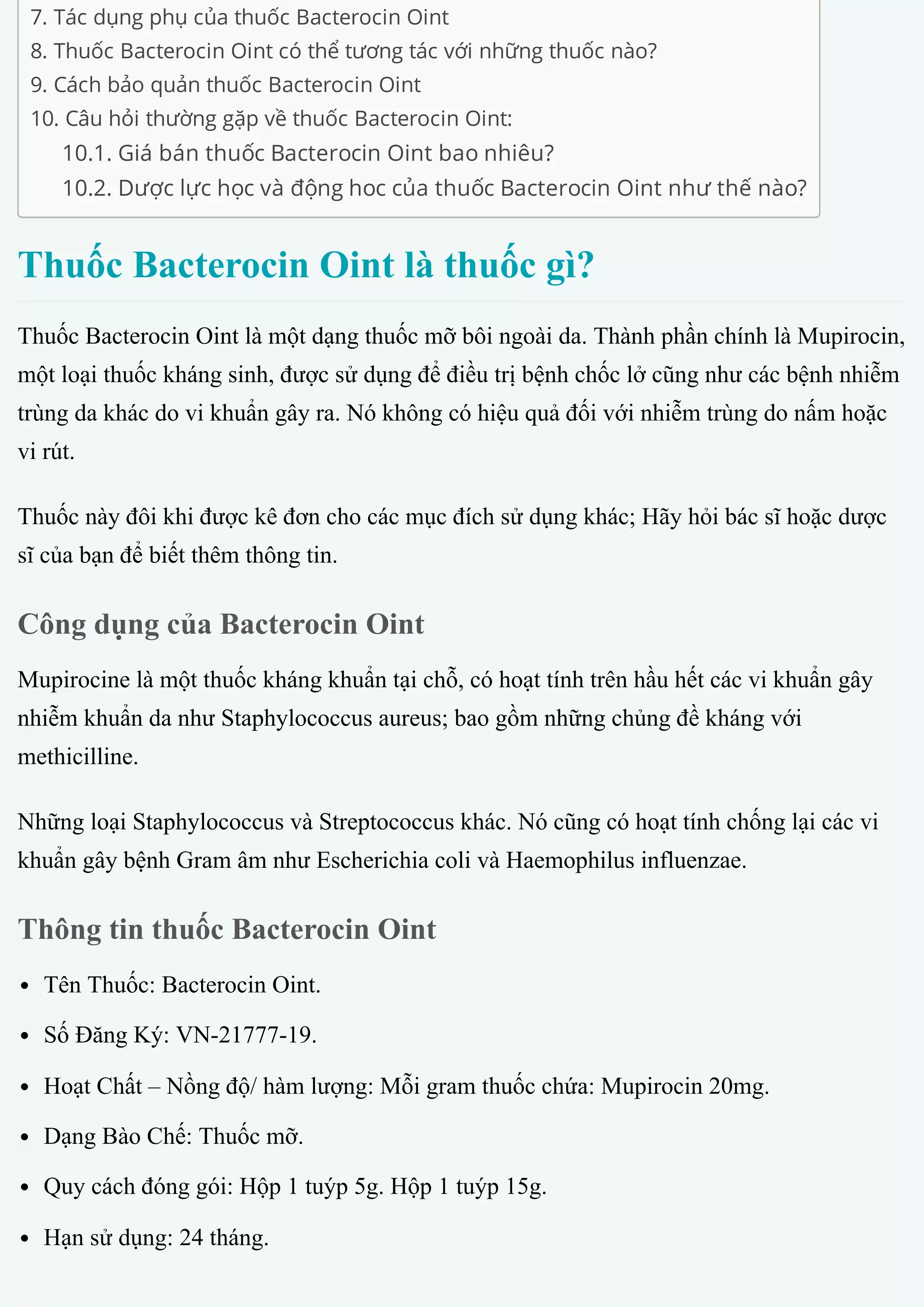 Gia ke khai thuoc Bacterocin Oint thong tin thuoc |Tracuuthuoctay | PDF