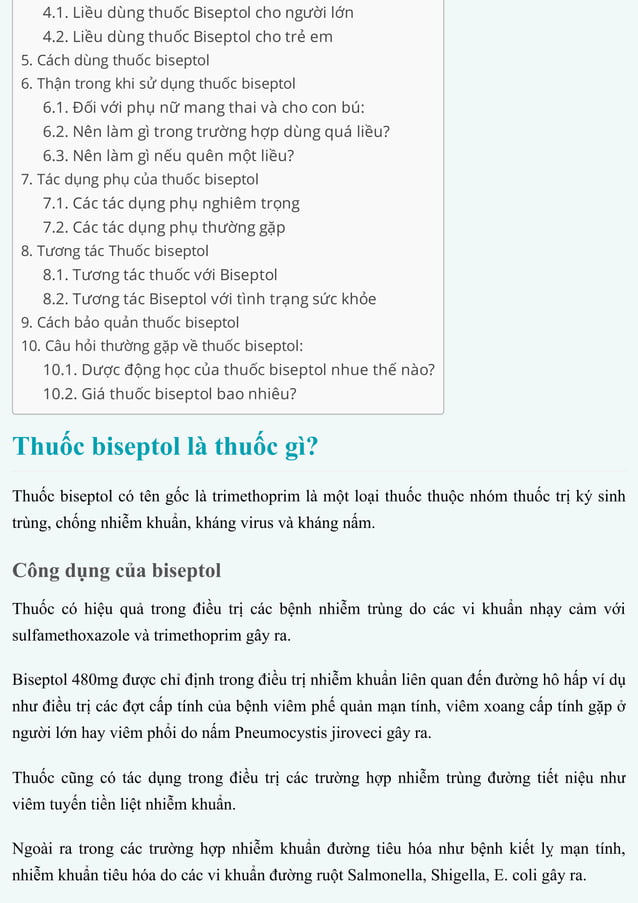 Thuoc Biseptol la thuoc gi Cong dung lieu dung|Tracuuthuoctay | PDF