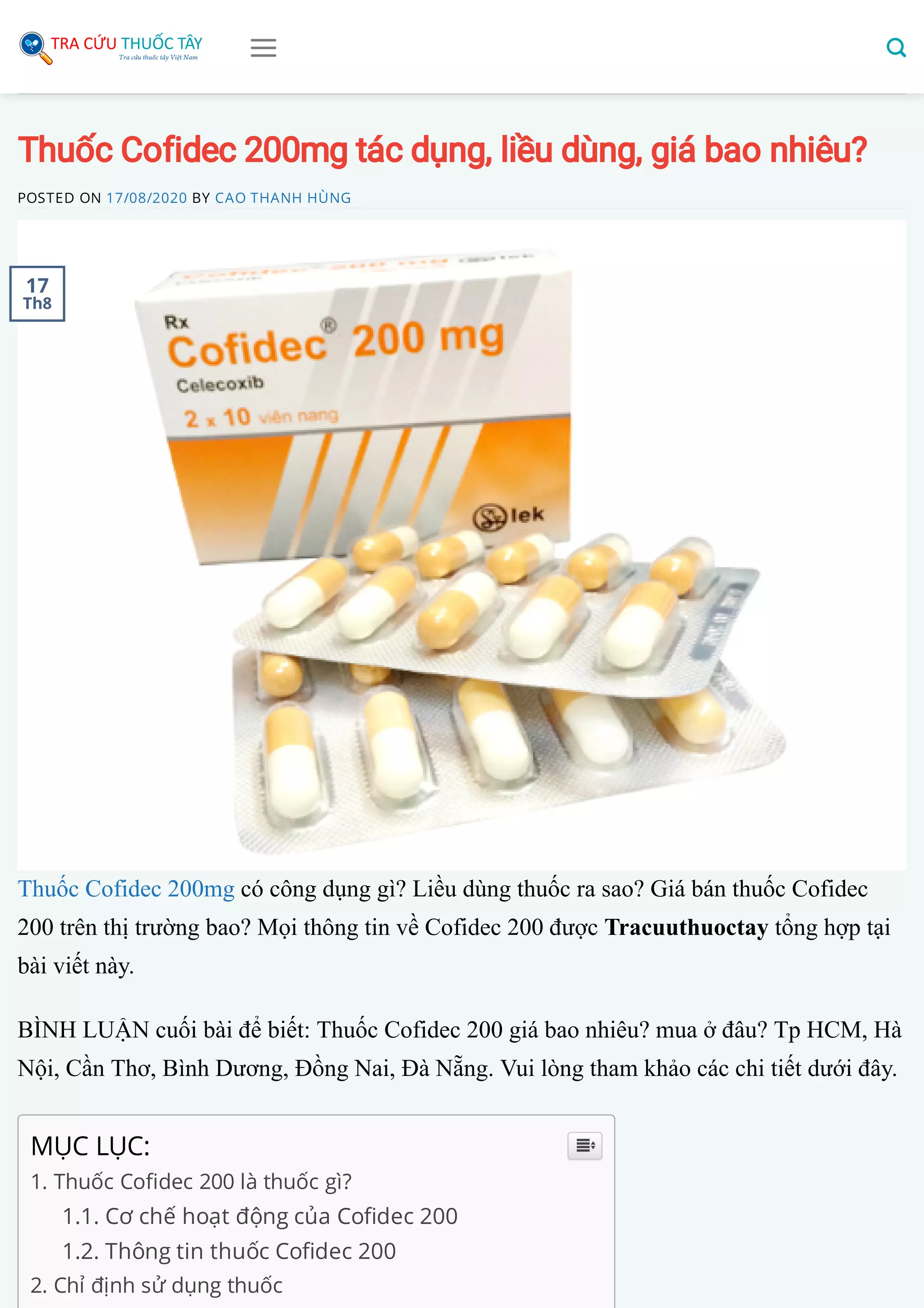 thuoc cofidec 200mg cong dung lieu dung va luu y tac |Tracuuthuoctay | PDF