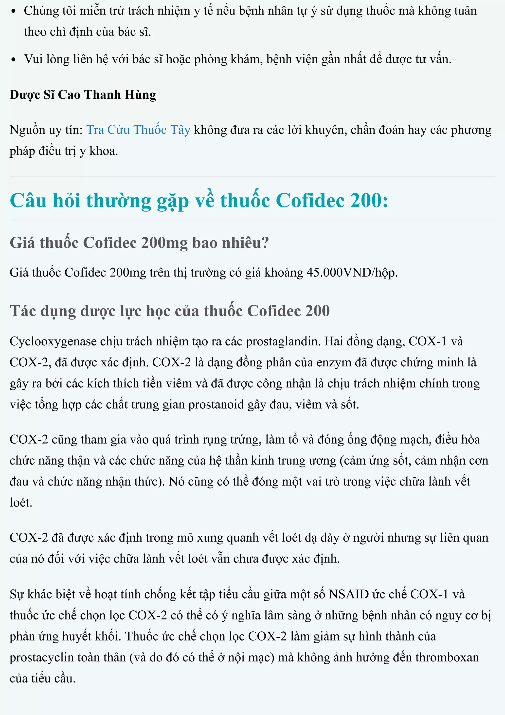 thuoc cofidec 200mg cong dung lieu dung va luu y tac |Tracuuthuoctay | PDF