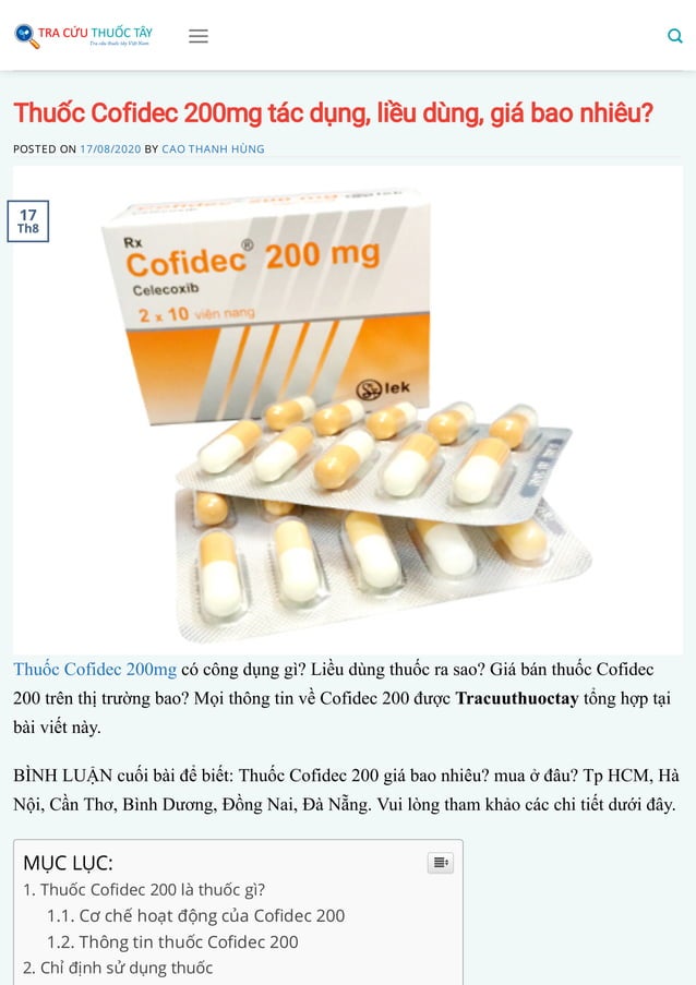 thuoc cofidec 200mg cong dung lieu dung va luu y tac |Tracuuthuoctay | PDF