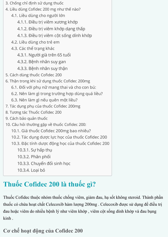 thuoc cofidec 200mg cong dung lieu dung va luu y tac |Tracuuthuoctay | PDF