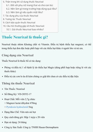 Lieu dung Thong tin thuoc cua Neurixal|Tracuuthuoctay | PDF