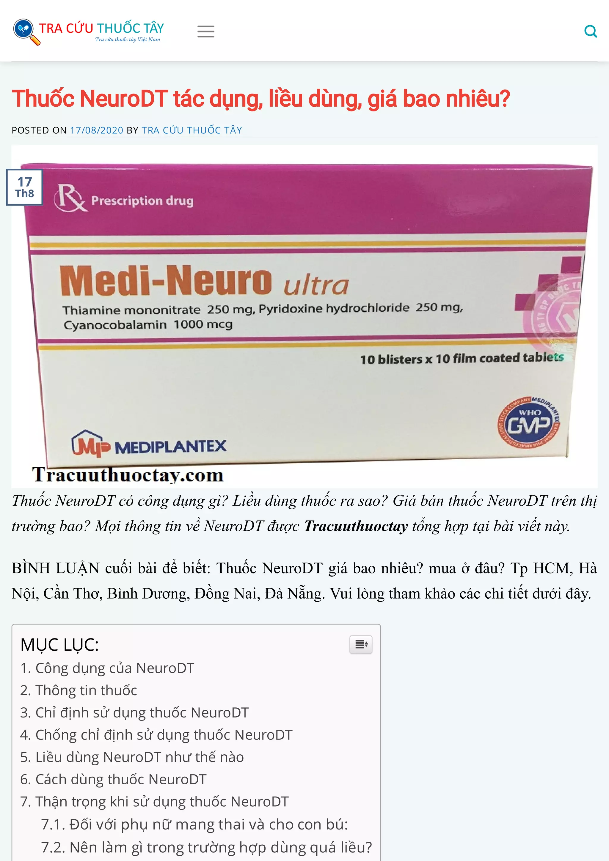 Gia thuoc NeuroDT thong tin thuoc|Tracuuthuoctay | PDF
