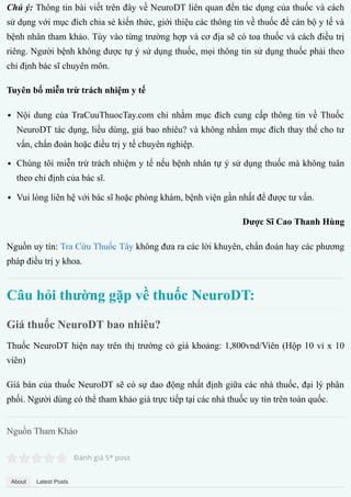 Gia thuoc NeuroDT thong tin thuoc|Tracuuthuoctay | PDF