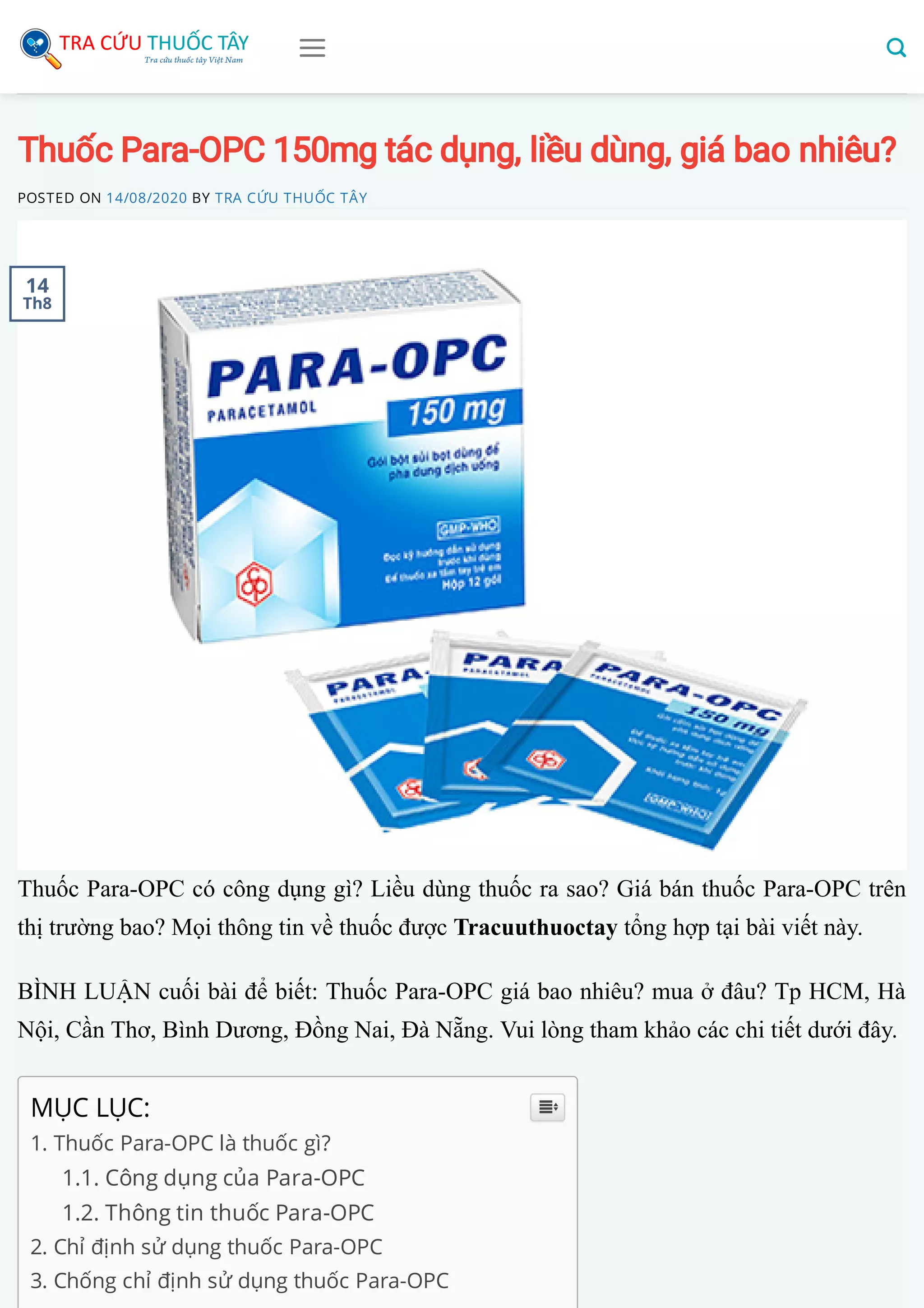 Para-OPC 150mg và tac dung cua thuoc Para-OPC 150mg|Tracuuthuoctay | PDF