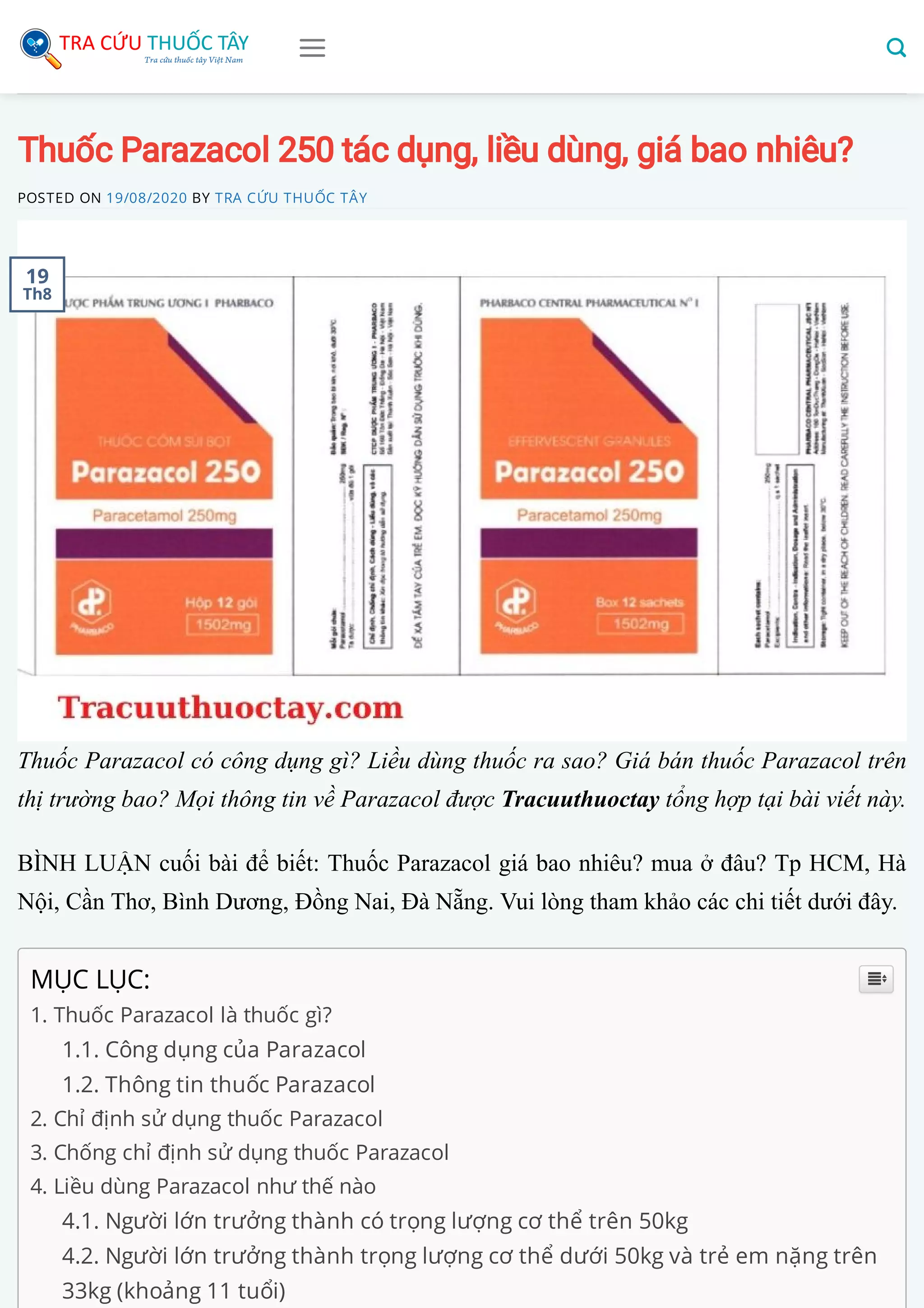 Gia Thuoc Parazacol |Tracuuthuoctay | PDF