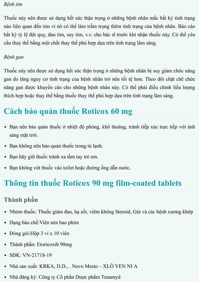 Roticox 60 mg film coated tablets thong tin san pham|Tracuuthuoctay | PDF
