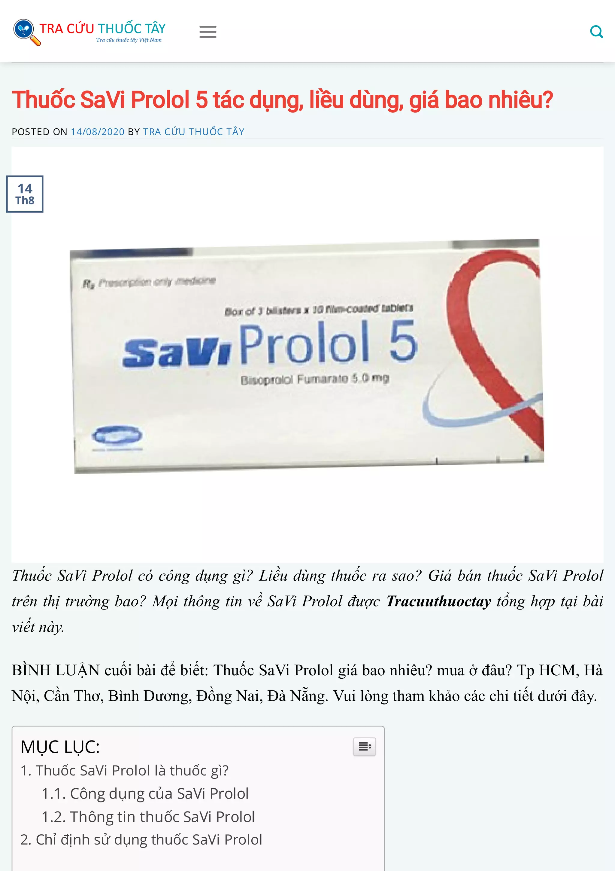 Thuoc Savi Prolol 2 5 la thuoc gi gia bao nhieu co tac dung gi ...