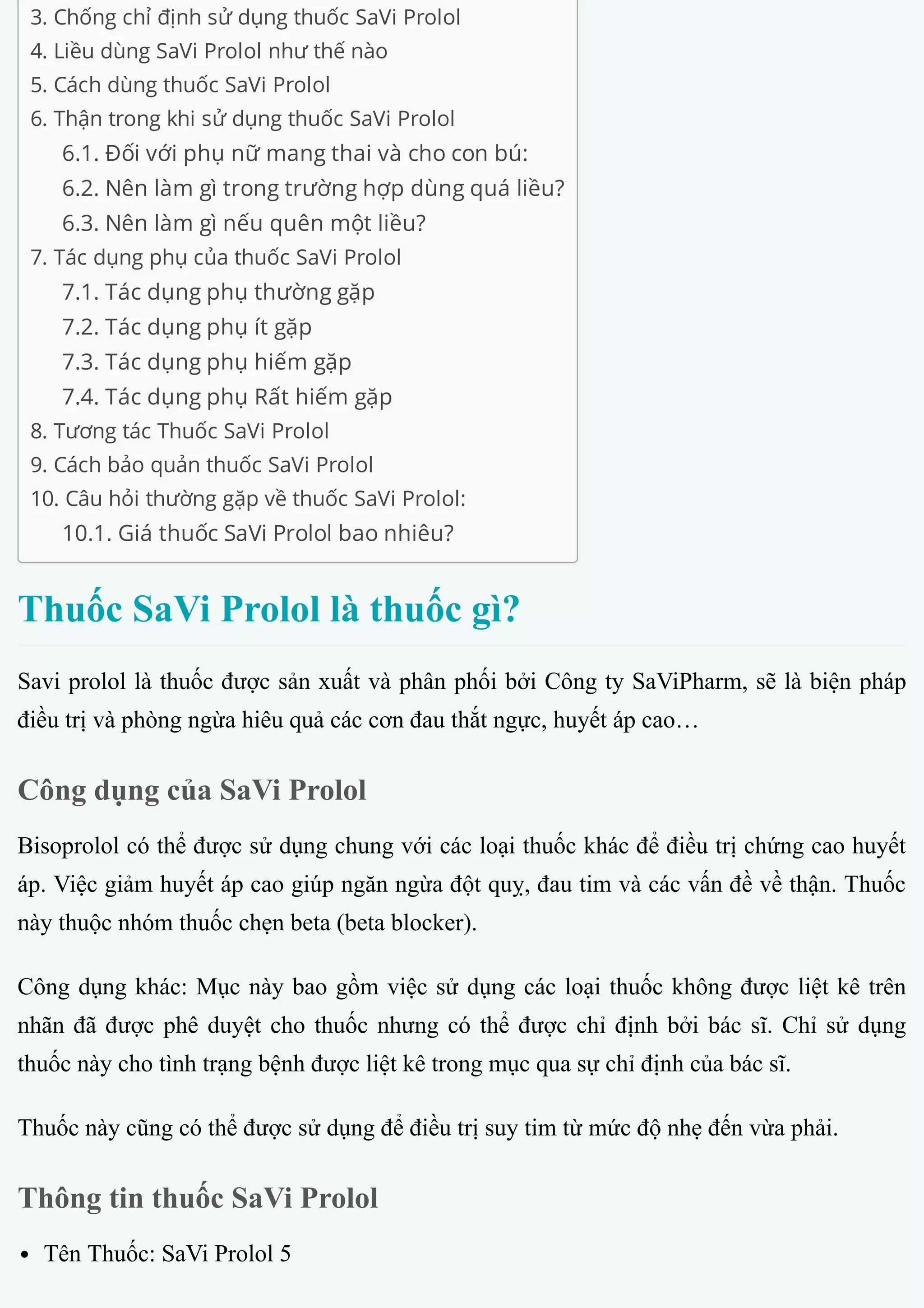 Thuoc Savi Prolol 2 5 la thuoc gi gia bao nhieu co tac dung gi ...