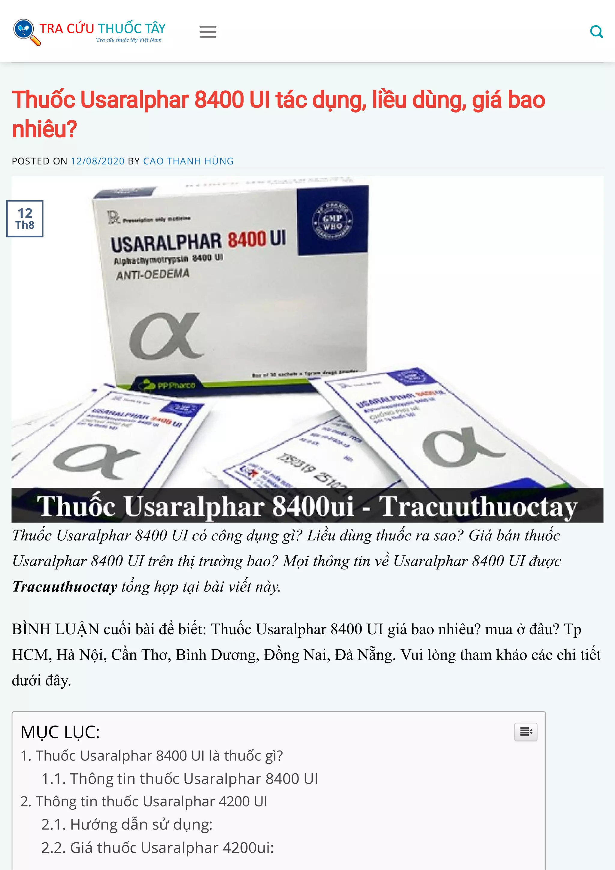 Thuoc Usaralphar 8400 UI tac dung lieu dung |Tracuuthuoctay | PDF