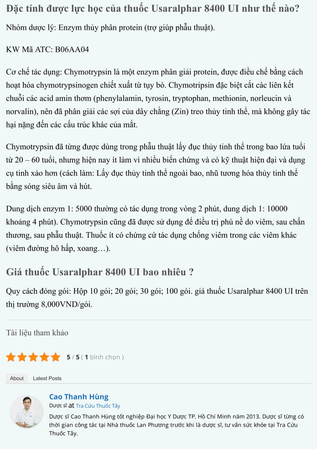 Thuoc Usaralphar 8400 UI tac dung lieu dung |Tracuuthuoctay | PDF
