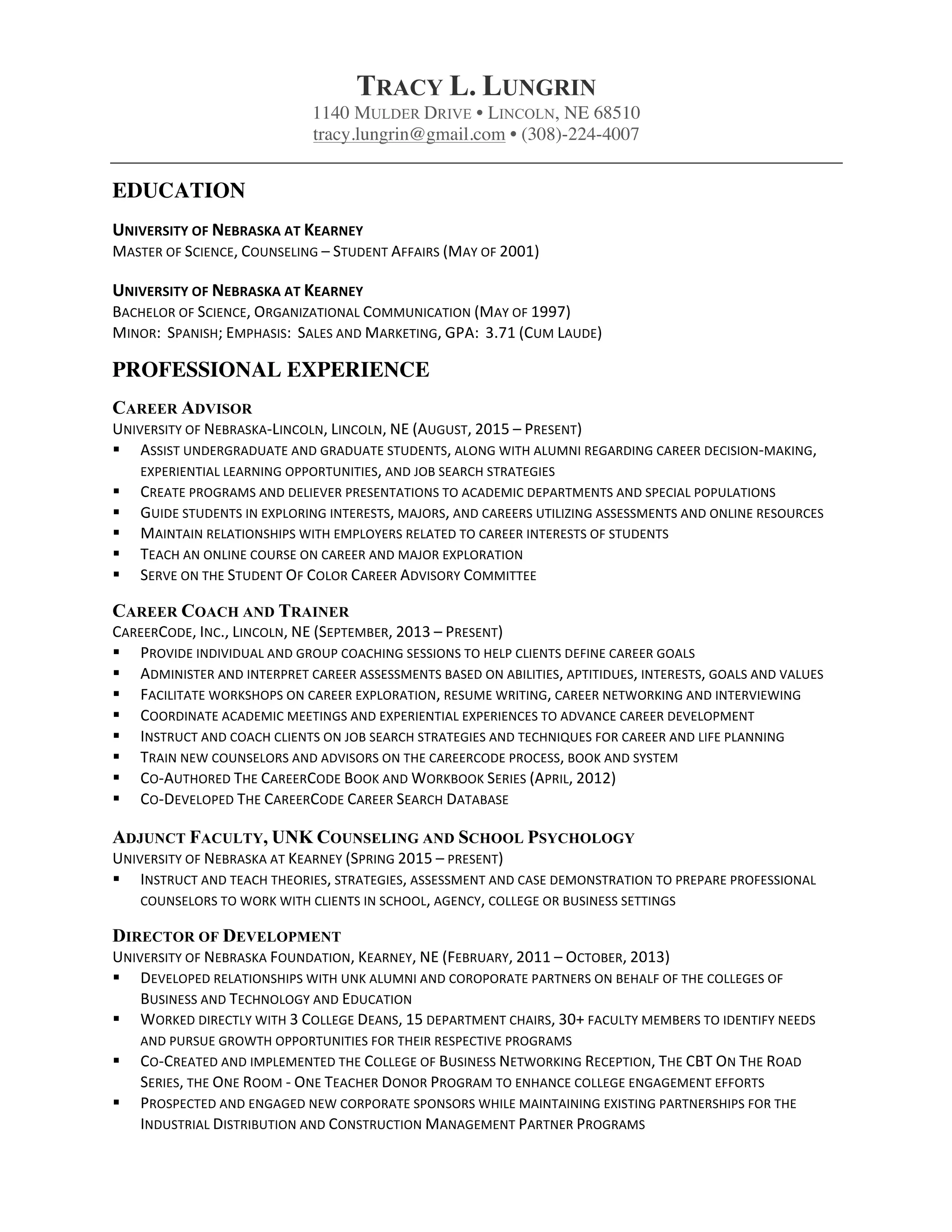 Tracy l lungrin updated resume | PDF | Professional School ...