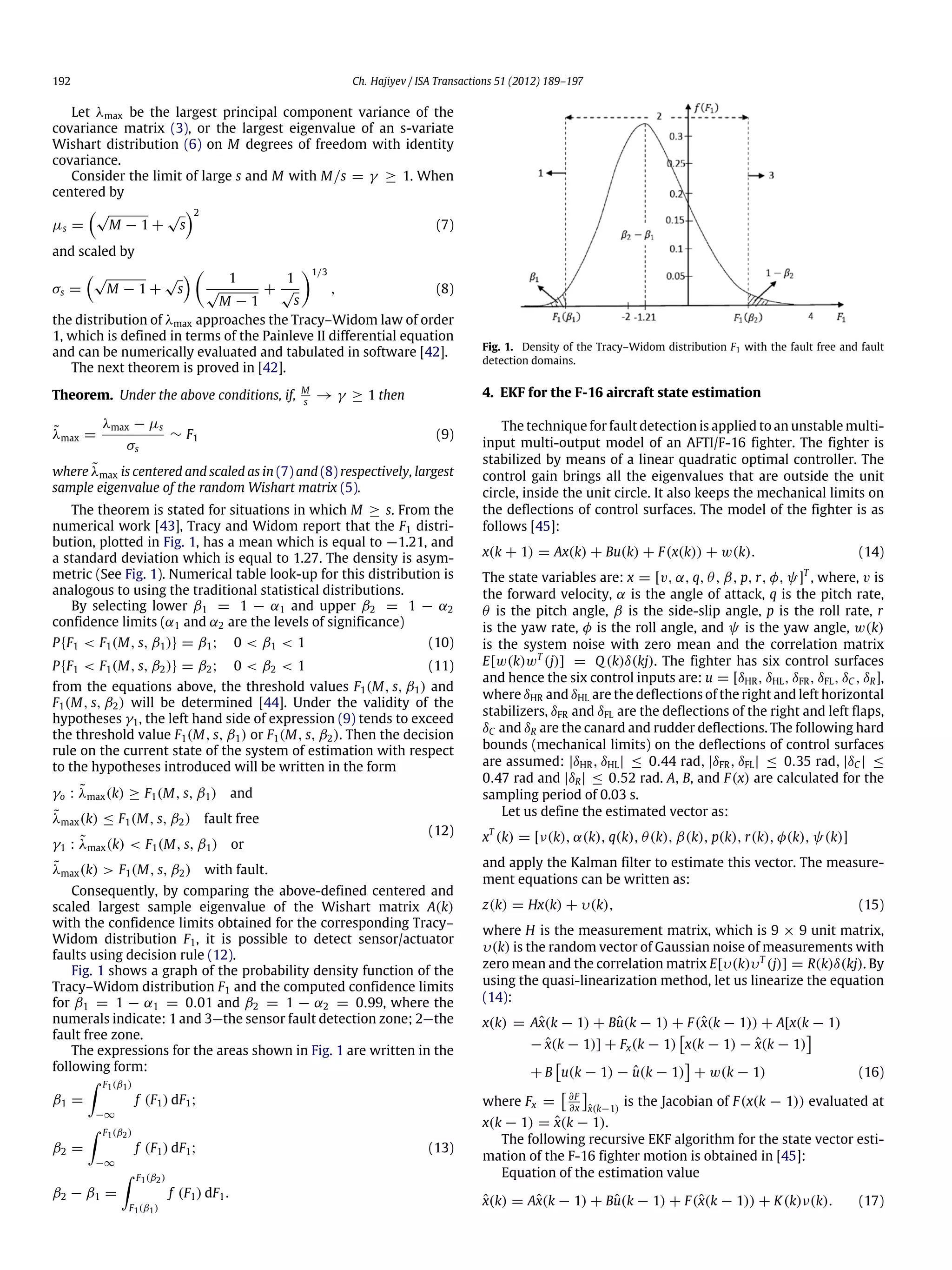 Tracywidom Distribution Based Fault Detection Approach Application To
