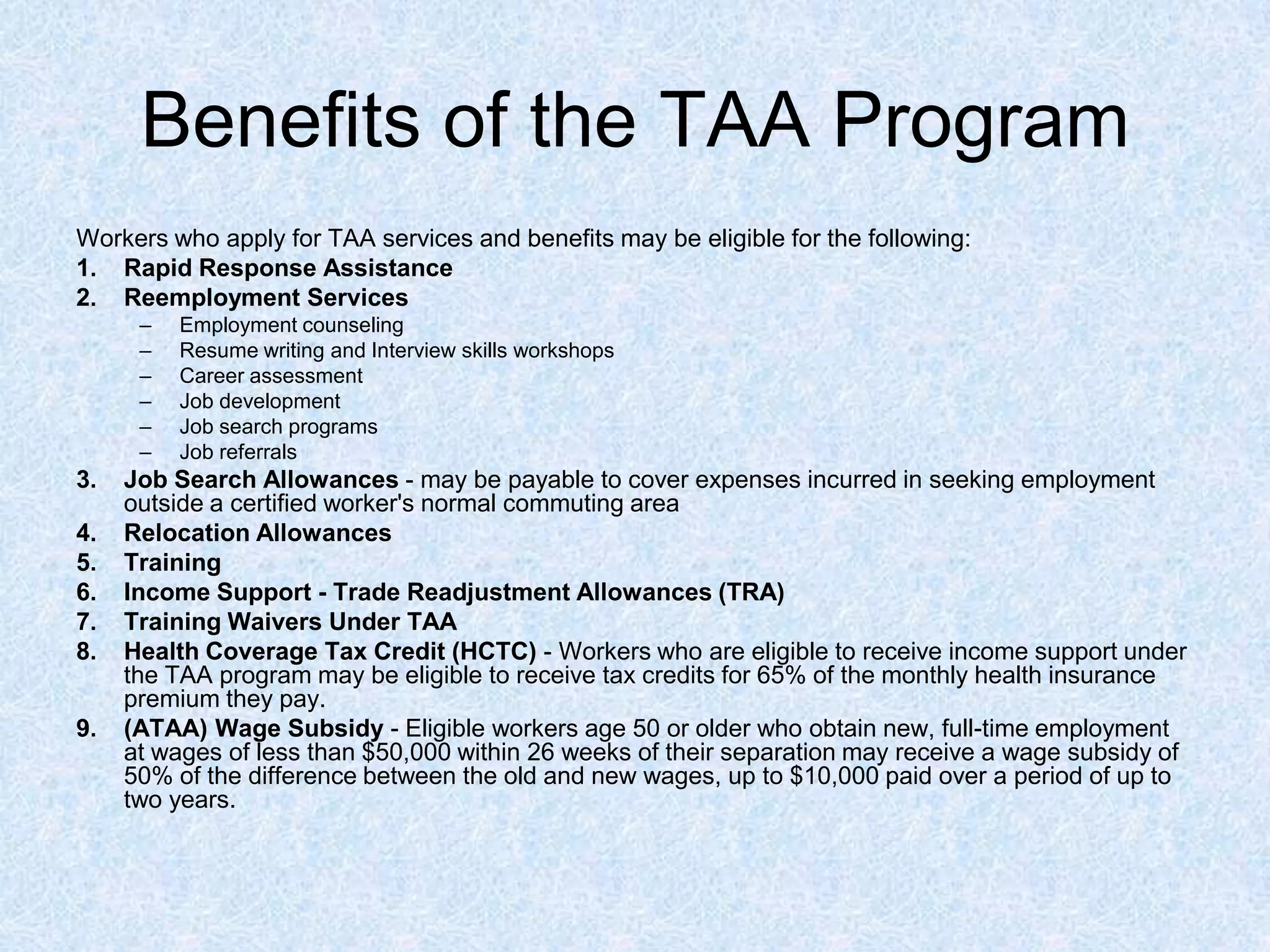 Trade Adjustment Assistance (Taa)Cjacobson | PPT