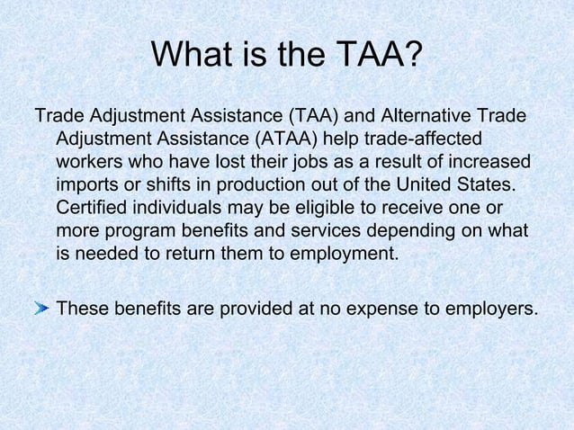 Trade Adjustment Assistance (Taa)Cjacobson | PPT