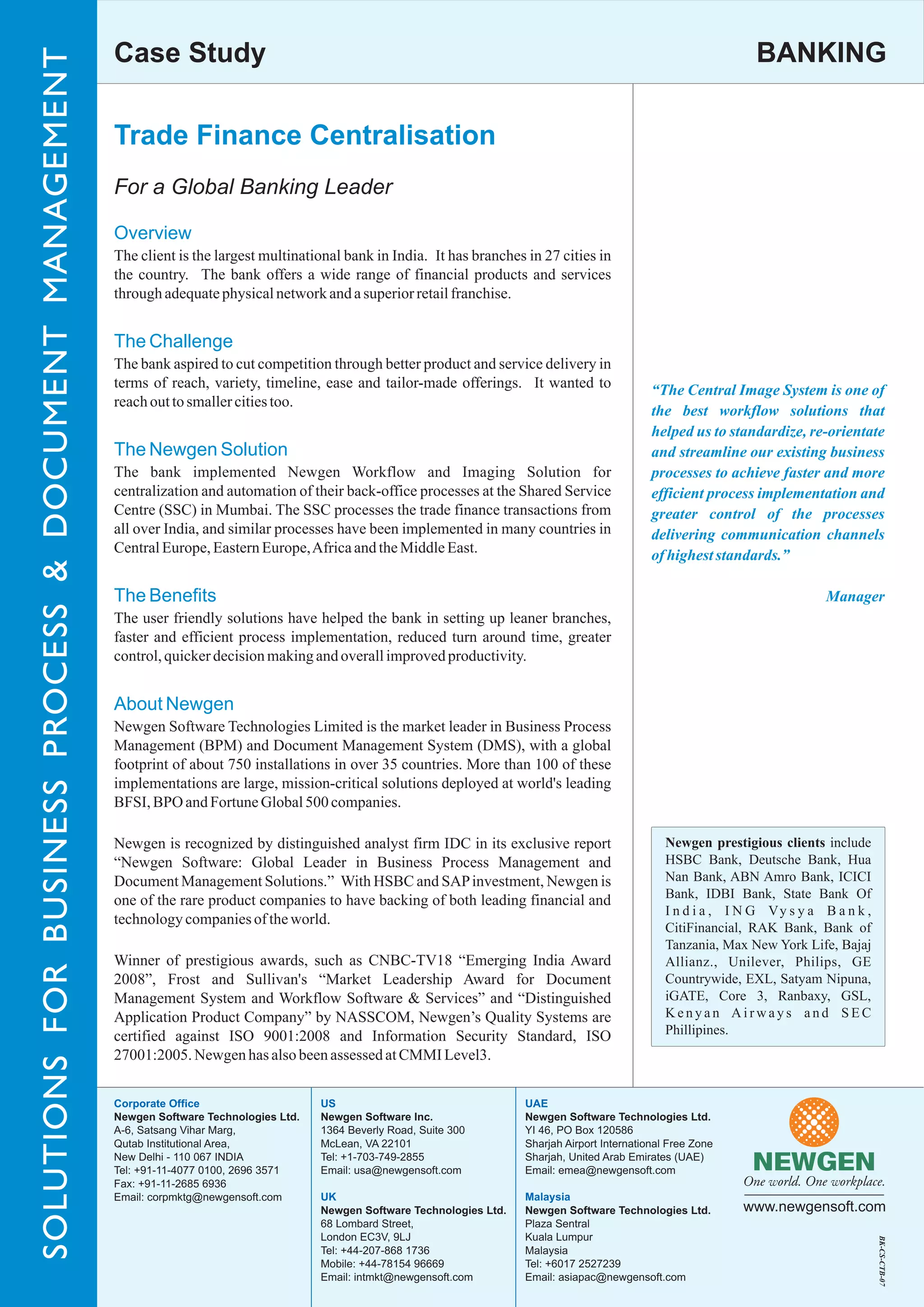 Trade finance centralization for a global banking leader | PDF