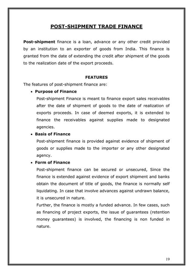 Trade finance post and pre shipment | PDF | Business Banking & Finance ...