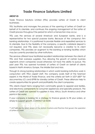 Trade Finance Solutions Ltd Intro Pack | PDF