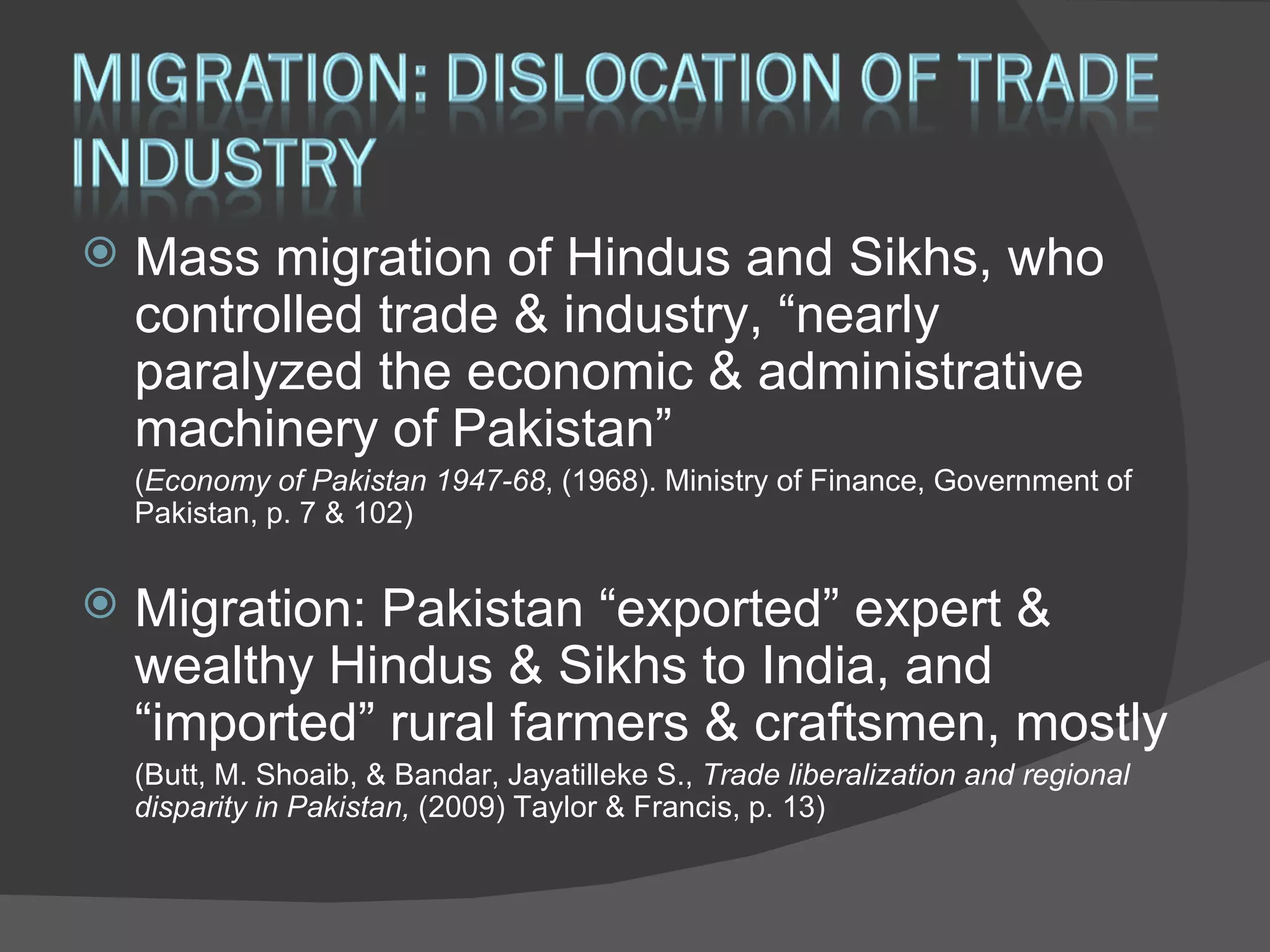 Trade industry of pakistan at partition 1947 | PPT