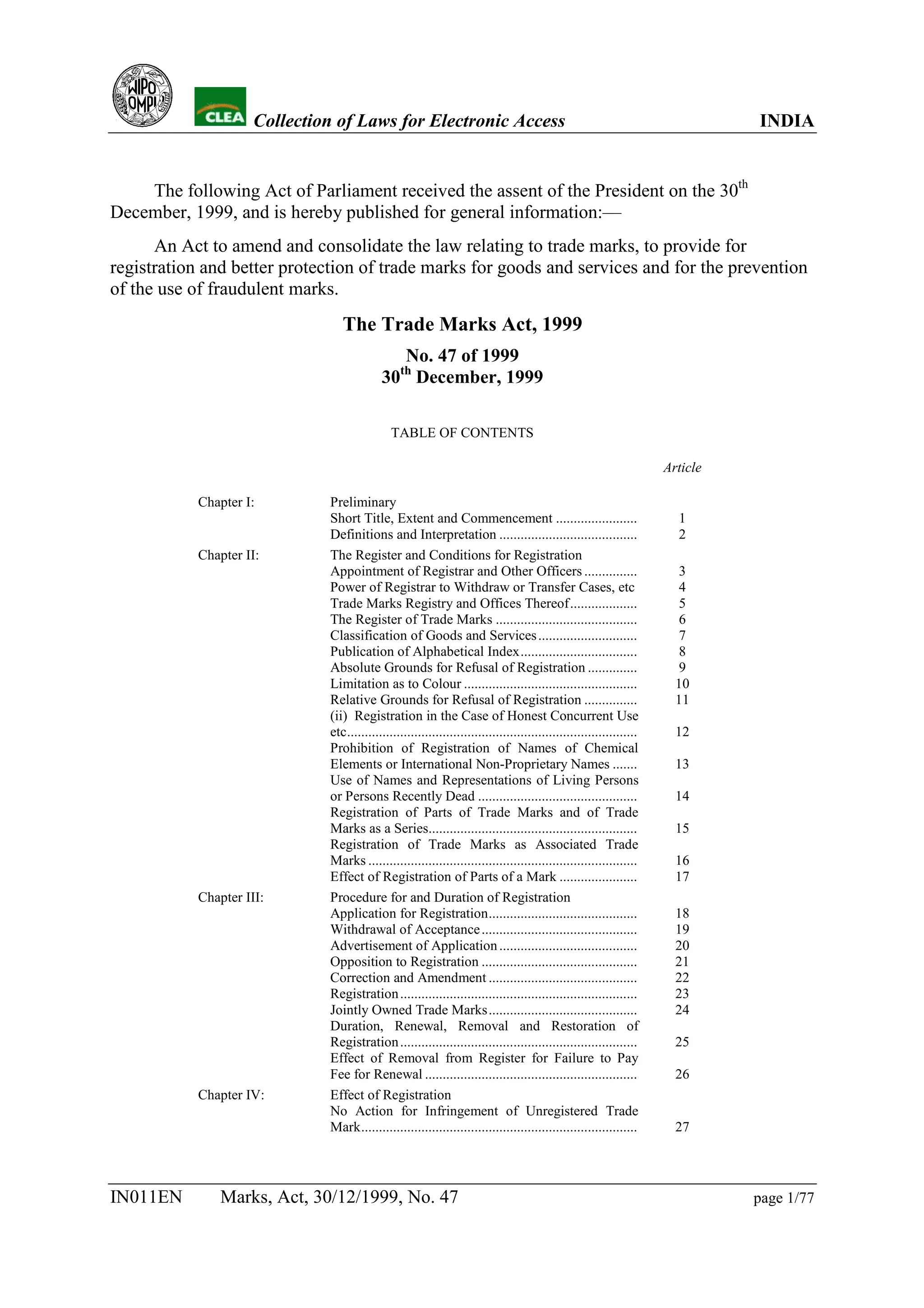 Trade marks act, 1999 | PDF
