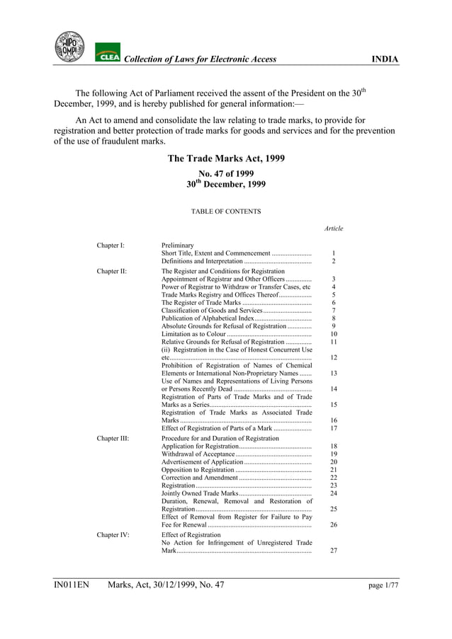Trade marks act, 1999 | PDF