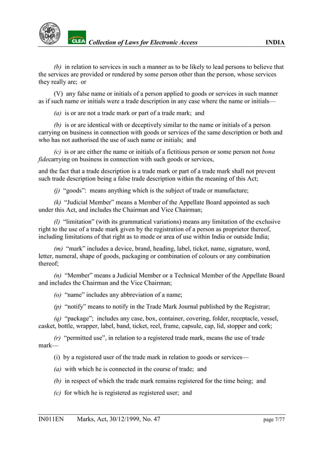 Trade marks act, 1999 | PDF
