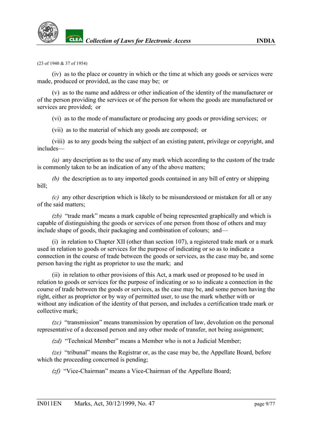 Trade marks act, 1999 | PDF