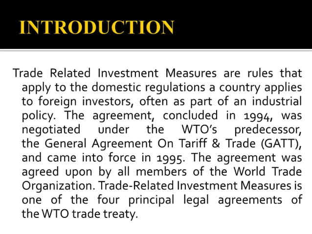 Trade related investment measures {trims} | PPTX | Business | Business ...