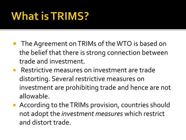 Trade related investment measures {trims} | PPTX | Business | Business ...