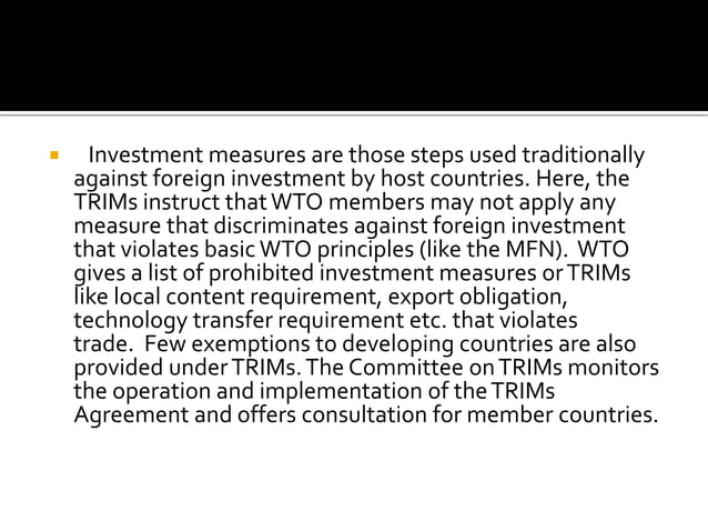 Trade related investment measures {trims} | PPTX | Business | Business ...