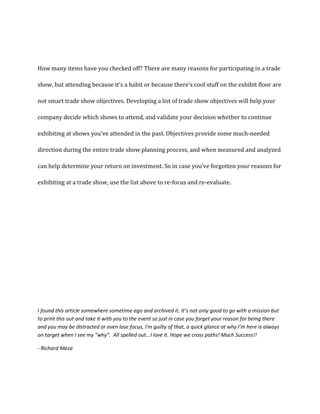 Trade Show Objectives 2017 | PDF | Business Expos & Conferences | Events