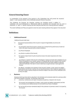 High Street Tradesmen Liability Policy | PDF
