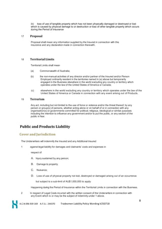 High Street Tradesmen Liability Policy | PDF