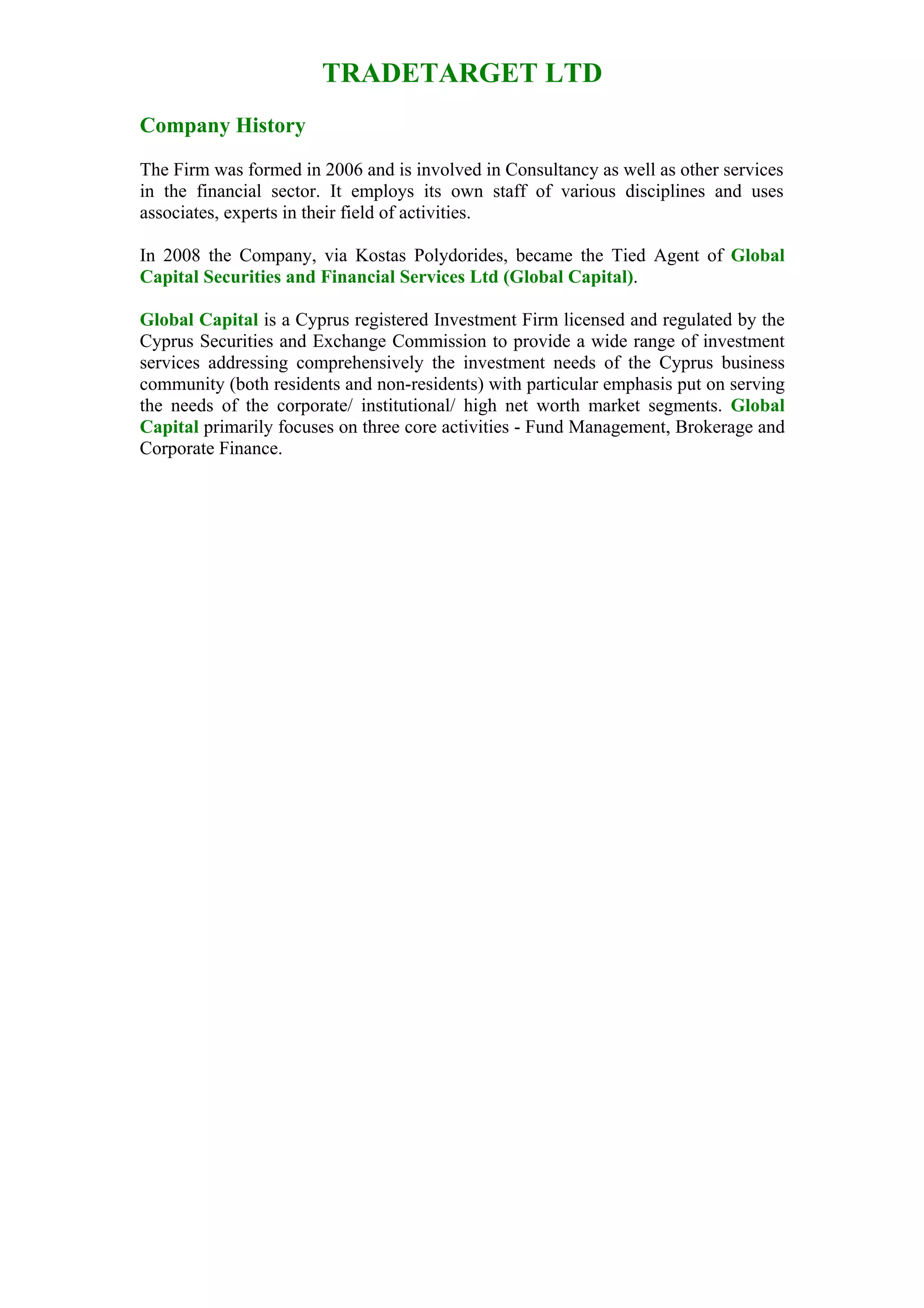 Tradetarget company information | PDF