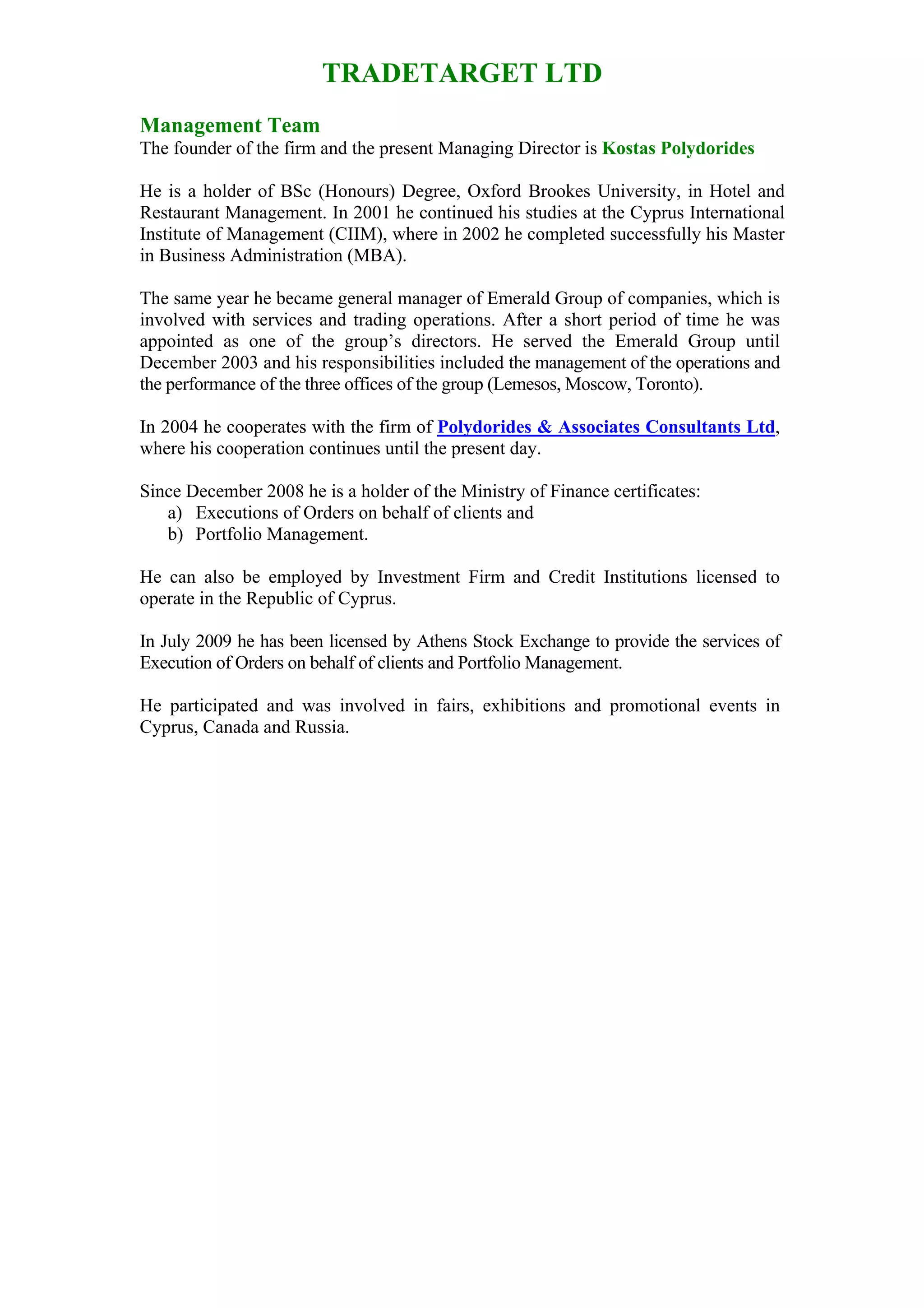 Tradetarget company information | PDF