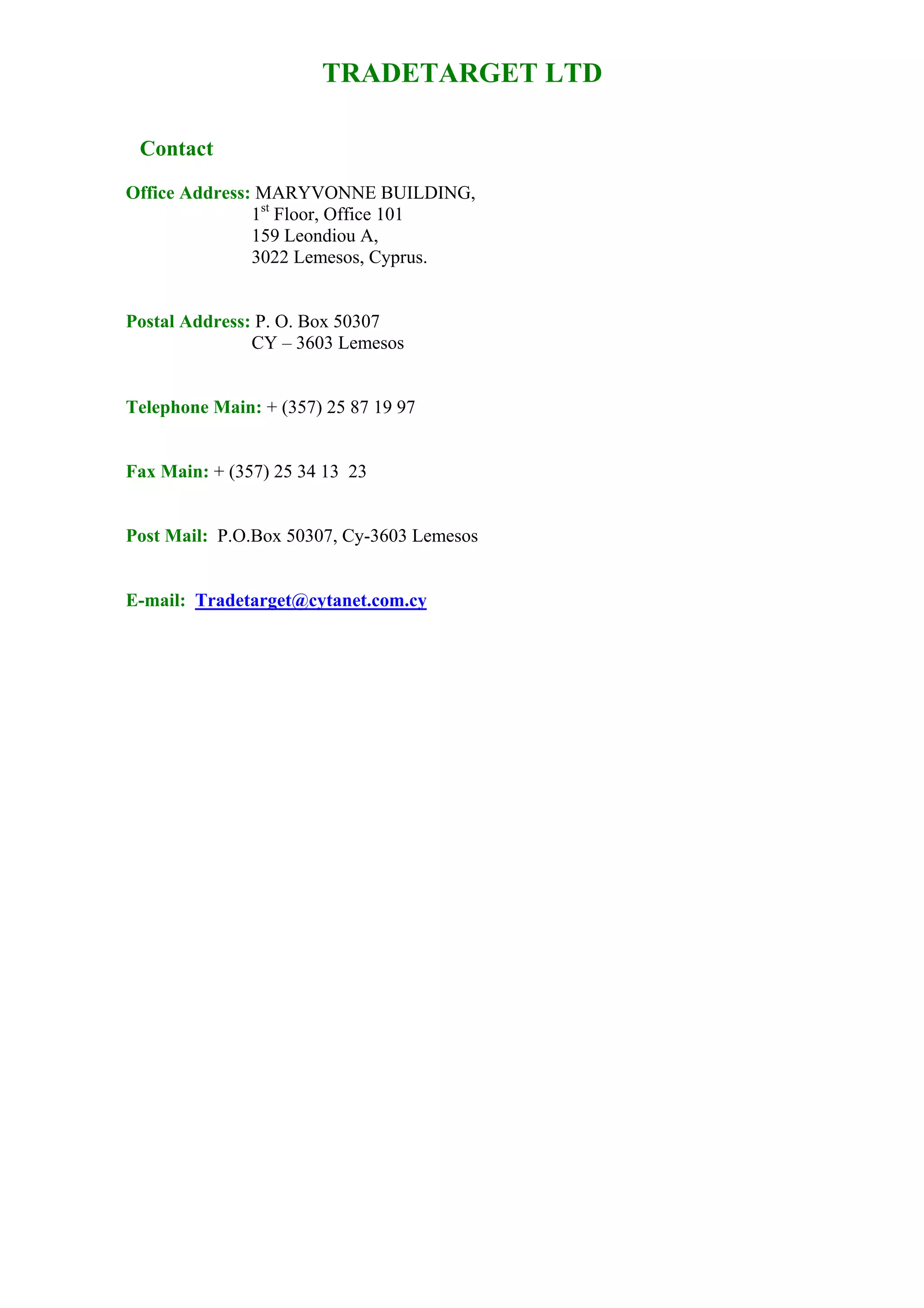 Tradetarget company information | PDF