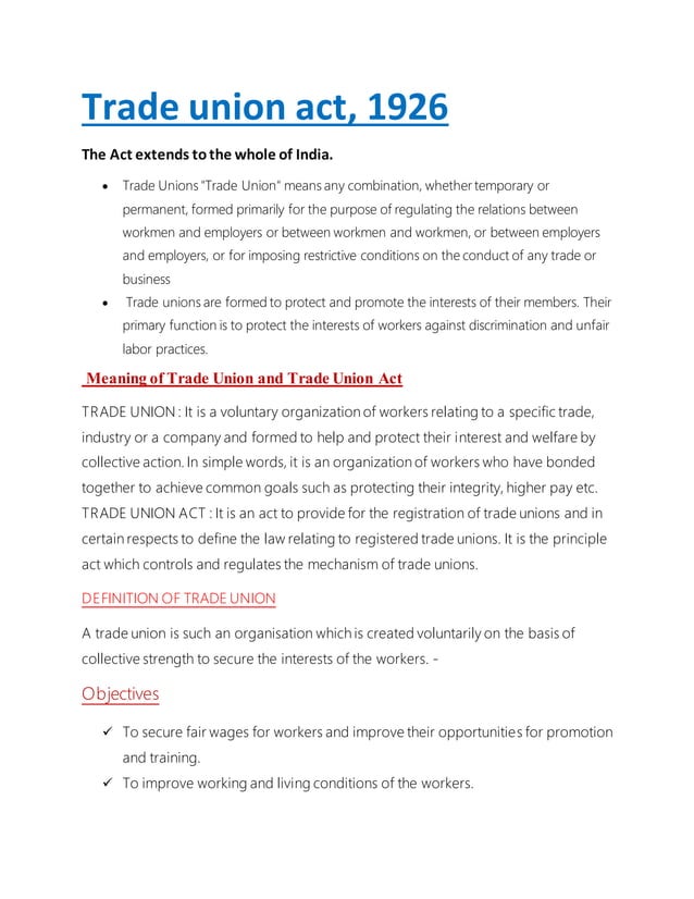 Trade union act | DOCX