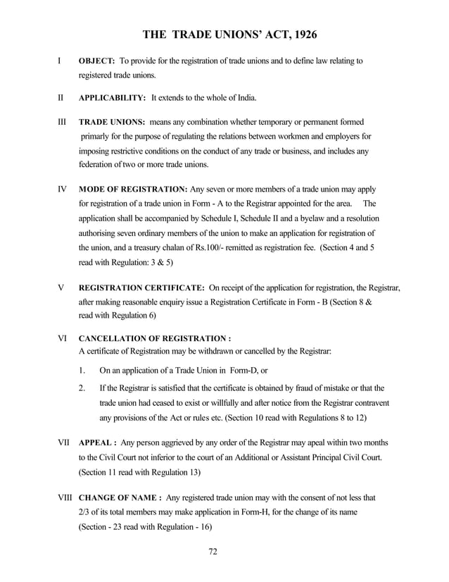 Trade union act 1926 | PDF