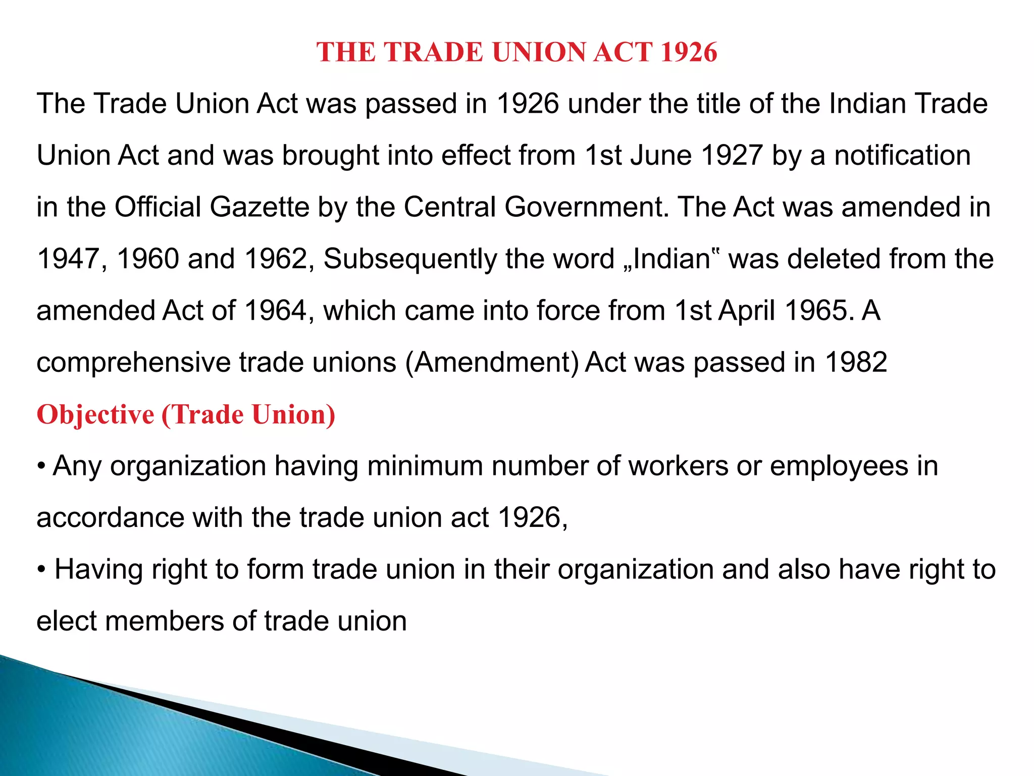 Trade union act 1926 | PPTX