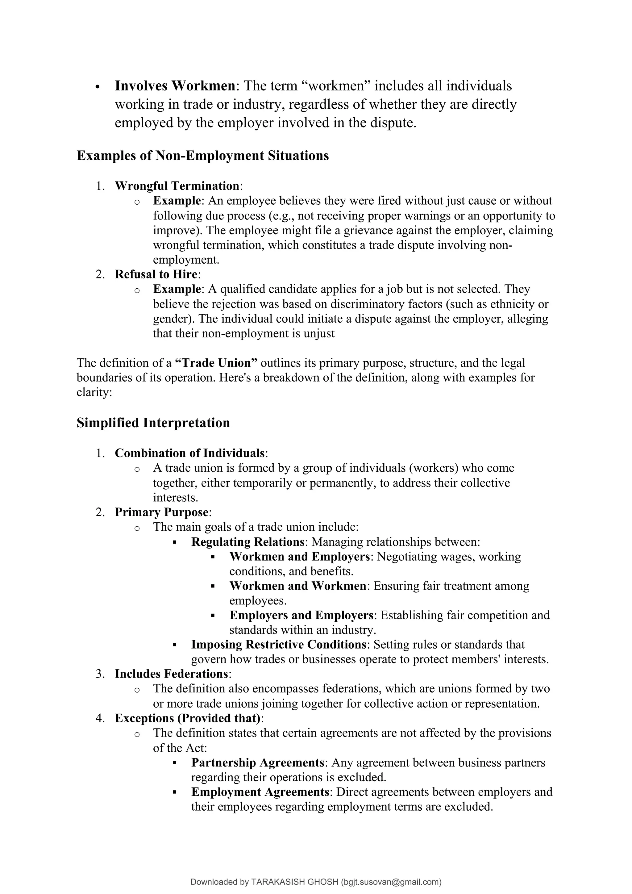 Trade Union ACT NOTES for llb law students | PDF