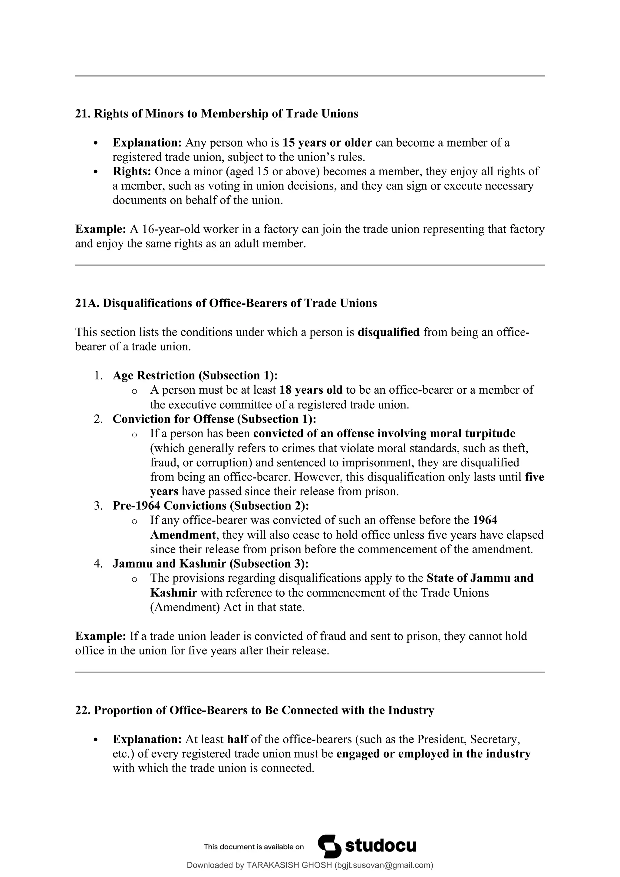 Trade Union ACT NOTES for llb law students | PDF