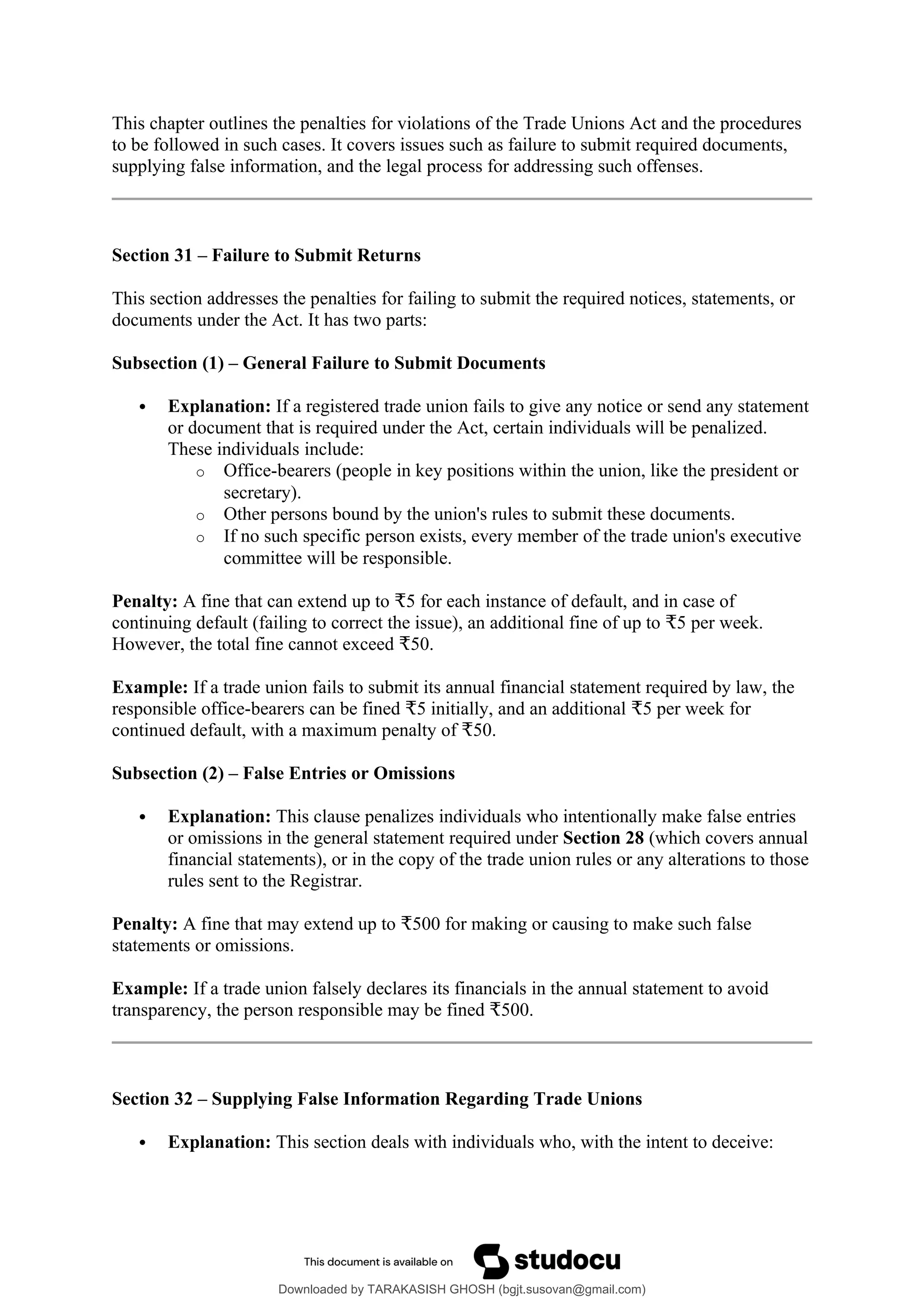 Trade Union ACT NOTES for llb law students | PDF